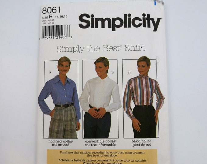 Simplicity Shirt Sewing Pattern 8061| Uncut Shirt Pattern | Size 14-16 ...