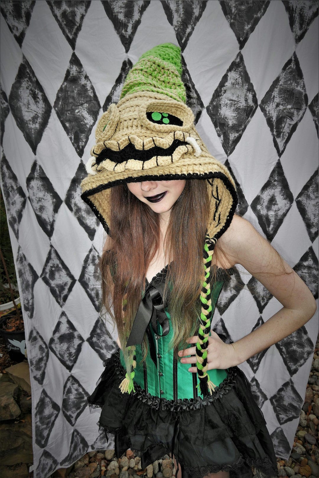 Burlap and Green Chapped Crochet Hood/ Warm Hat / Cosplay/ Costume ...