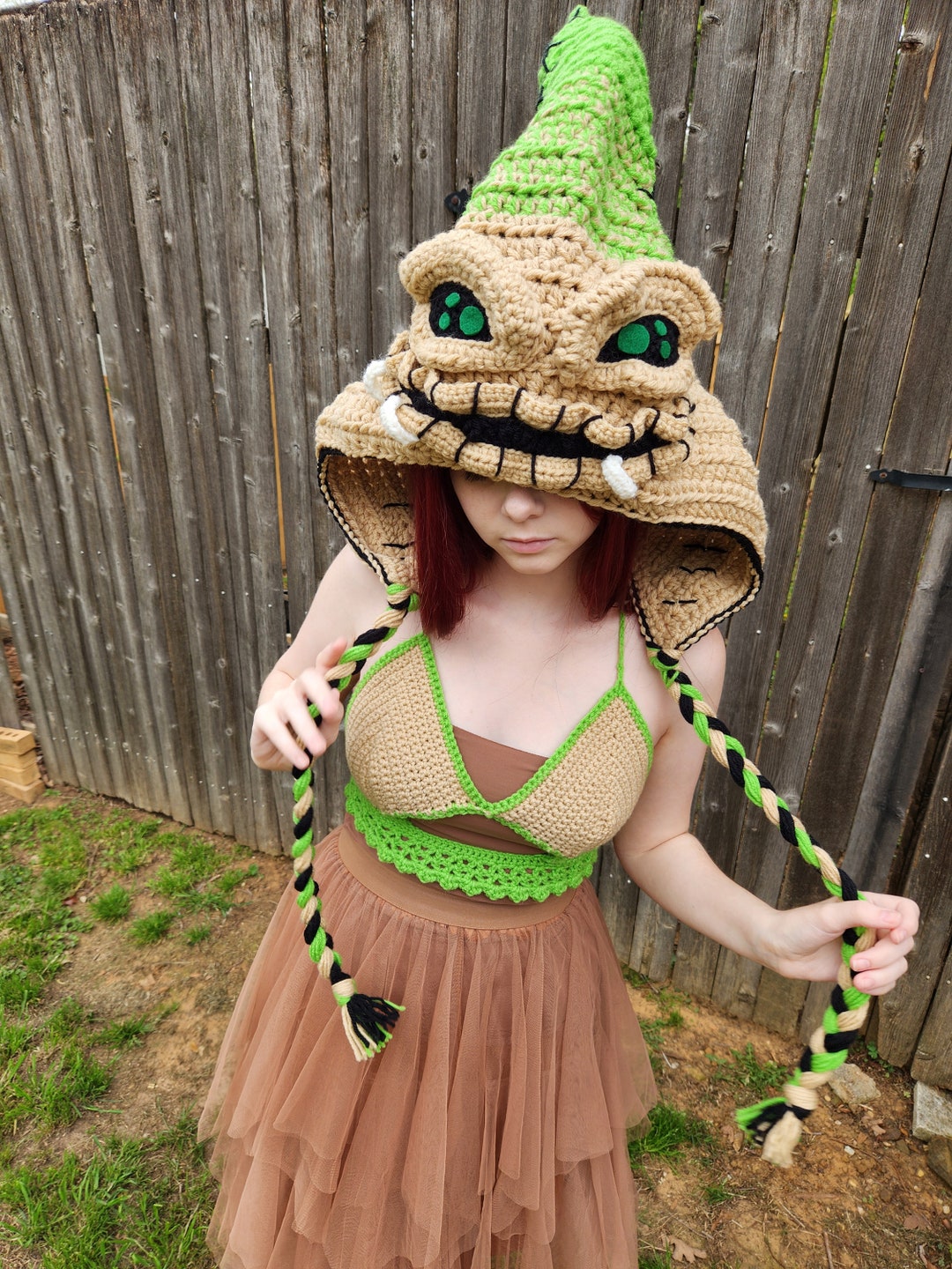 Crochet Burlap Bralette: Green Trim, Cosplay Costume Top - Etsy