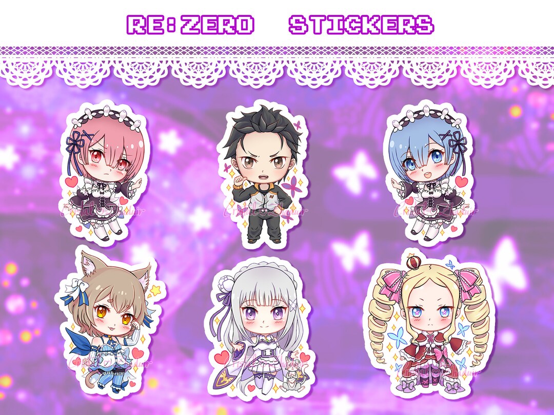 Re:zero , Chibi Stickers - Rem , Ram , Emilia , Subaru , Felix and ...