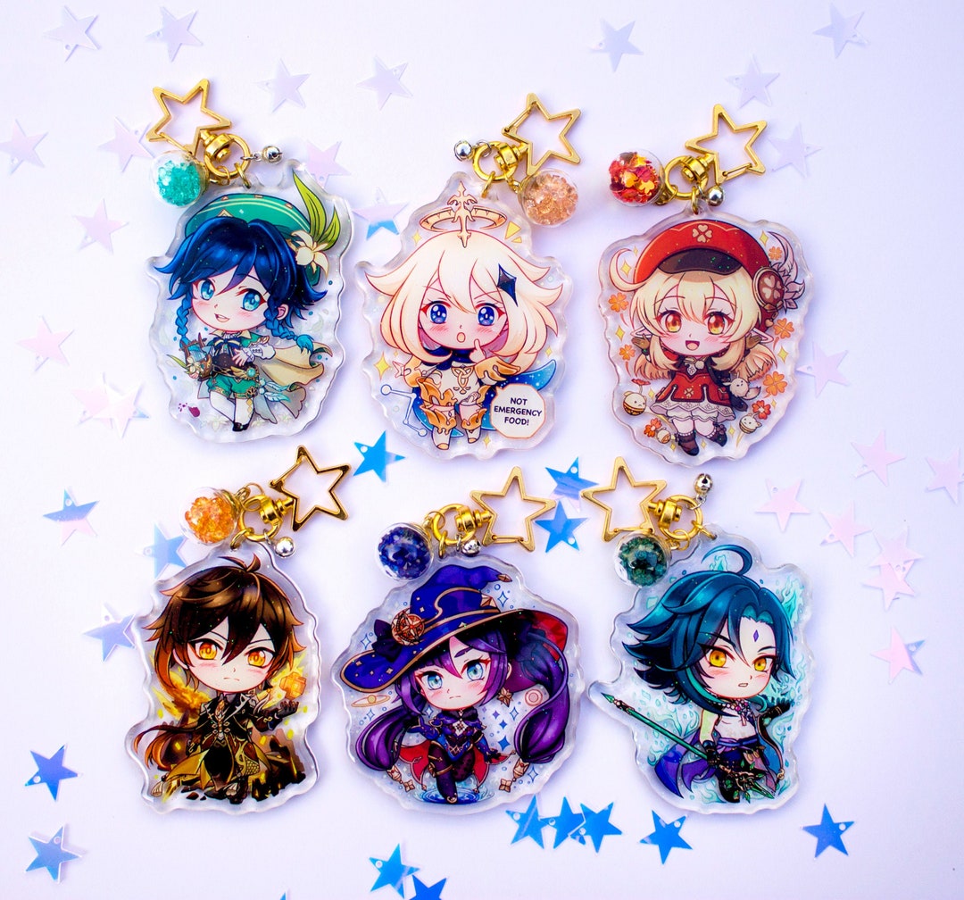 Genshin , Glitter Epoxy Acrylic Keychains / Charms . Venti , Xiao ...