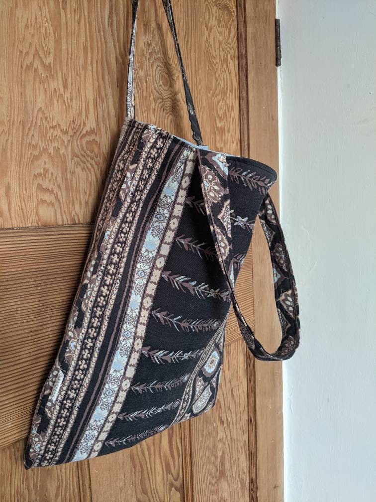 Repurposed Handmade Fabric Tote Bag With Blue Canvas Lining - Etsy UK