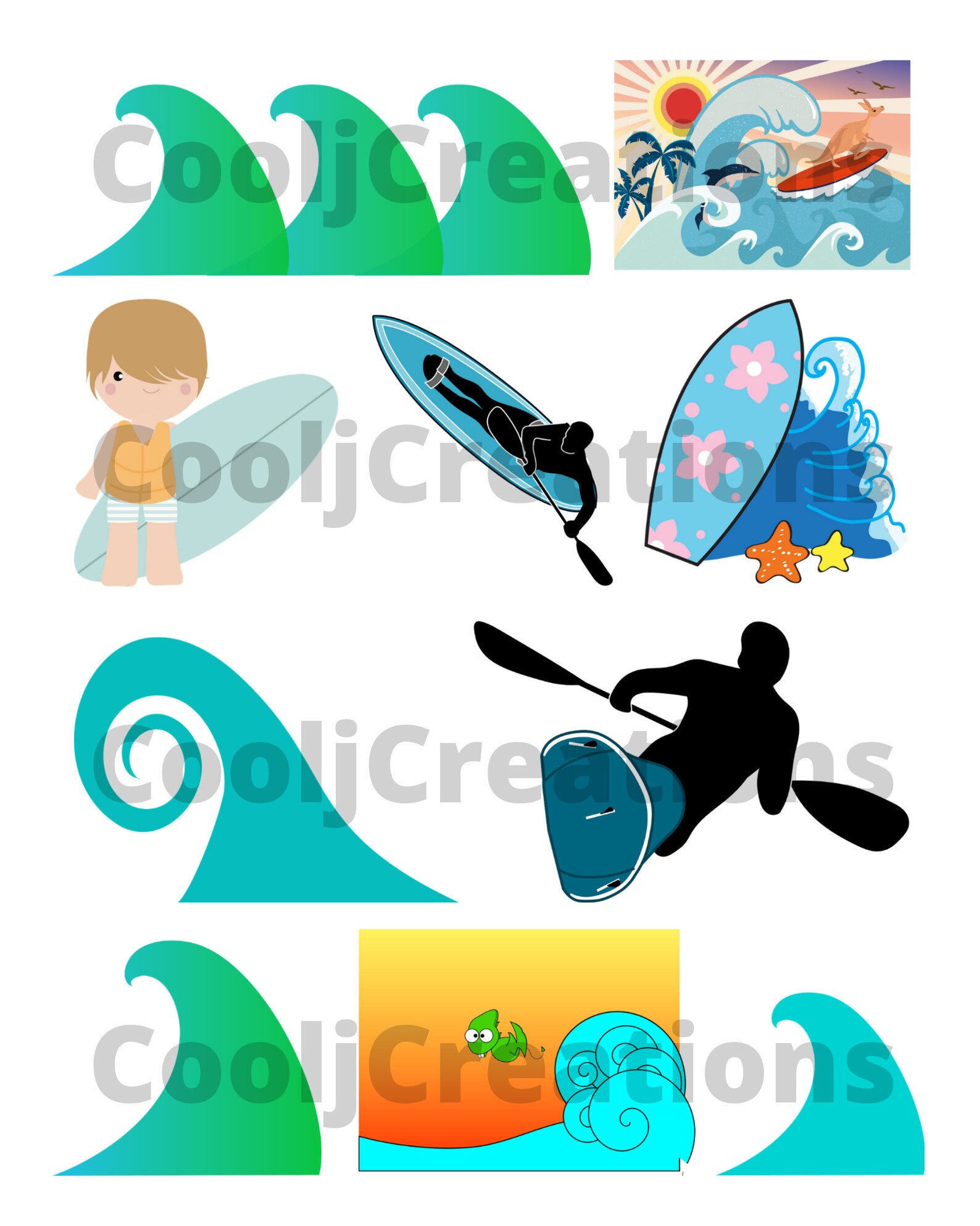 Surfs up Clip Art, Surfing Images, Surf Icons for Scrapbooking ...