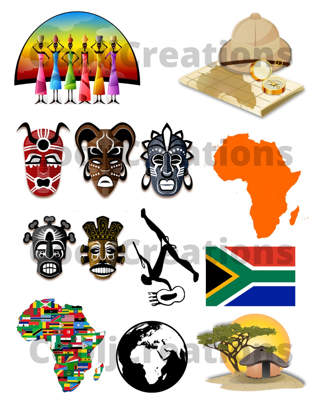 Africa Clipart, African Images, Africa Icons for Scrapbooking, Journals ...