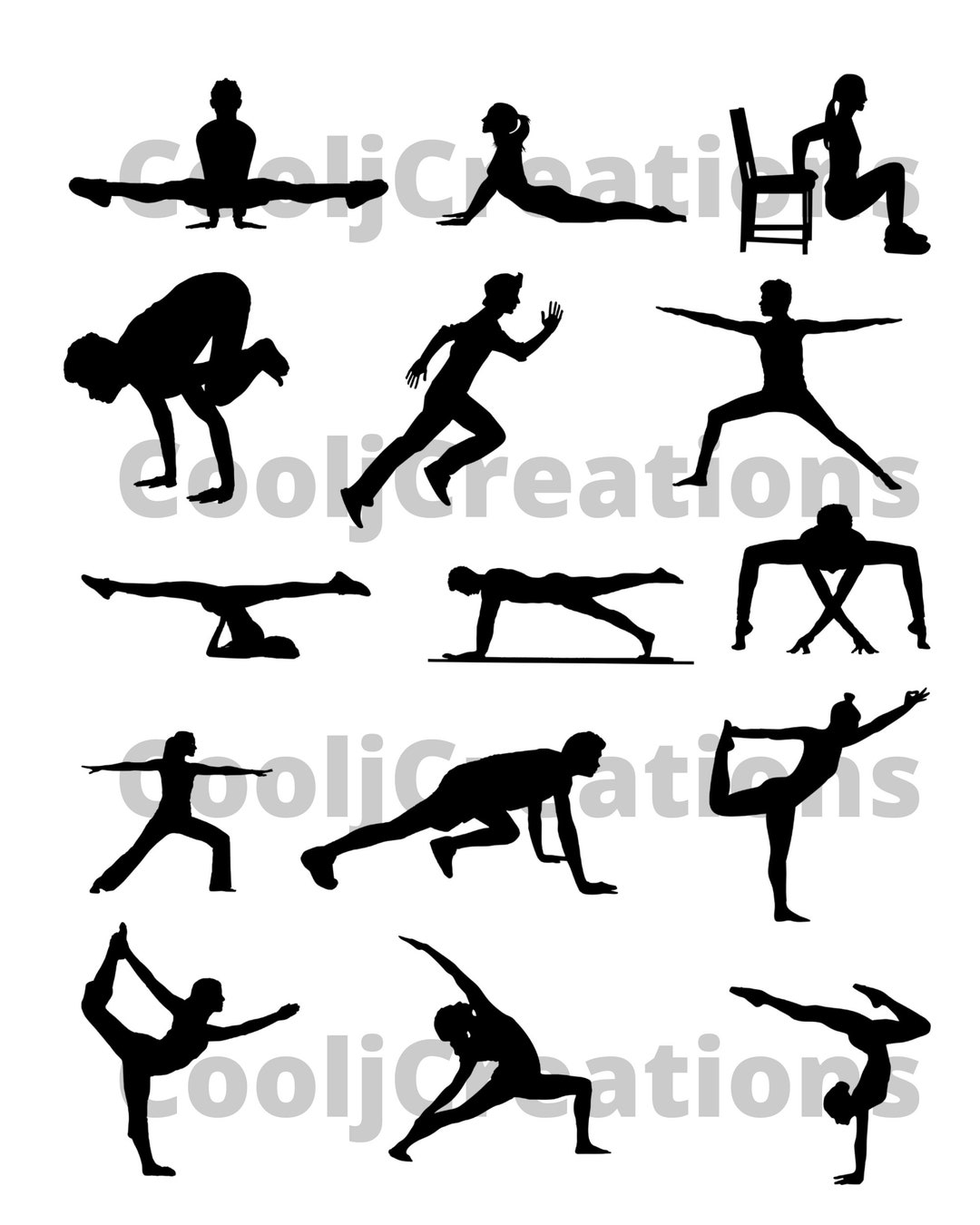 Yoga Clip Art, Yoga Images, Exercise Clip Art, Yoga Silhouettes for ...