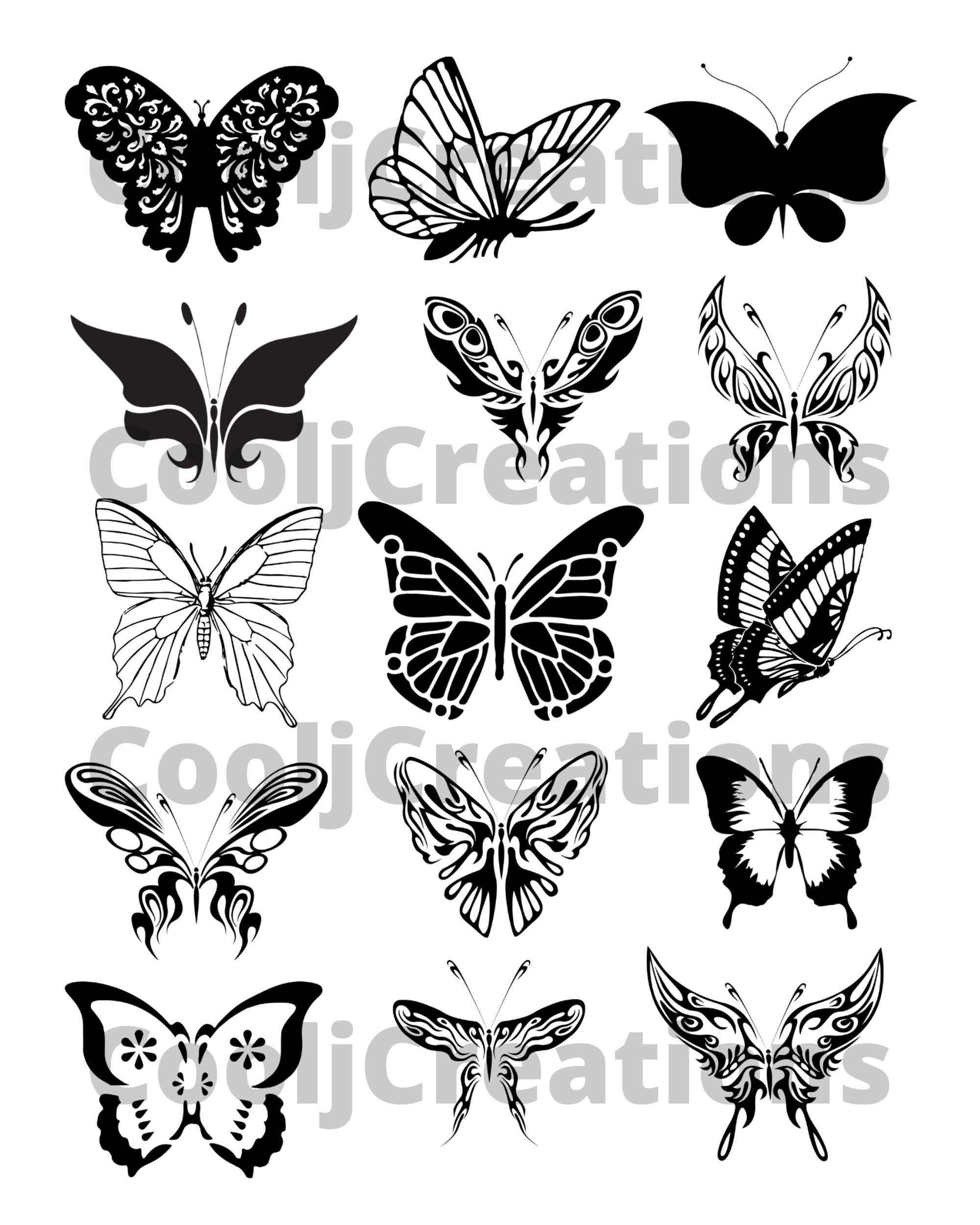 Black & White Butterfly Clip Art for Scrapbooking, Journals and Diaries ...