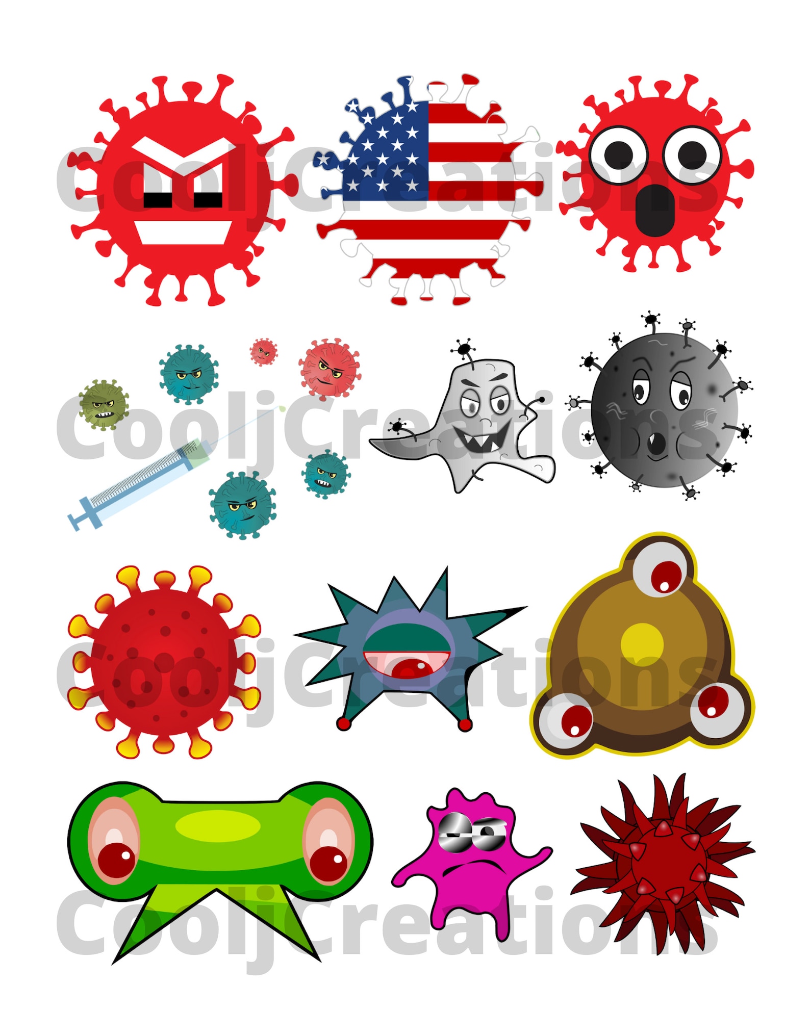 Virus Clip Art, Bacteria Icons, Germ Images for Scrapbooking ...