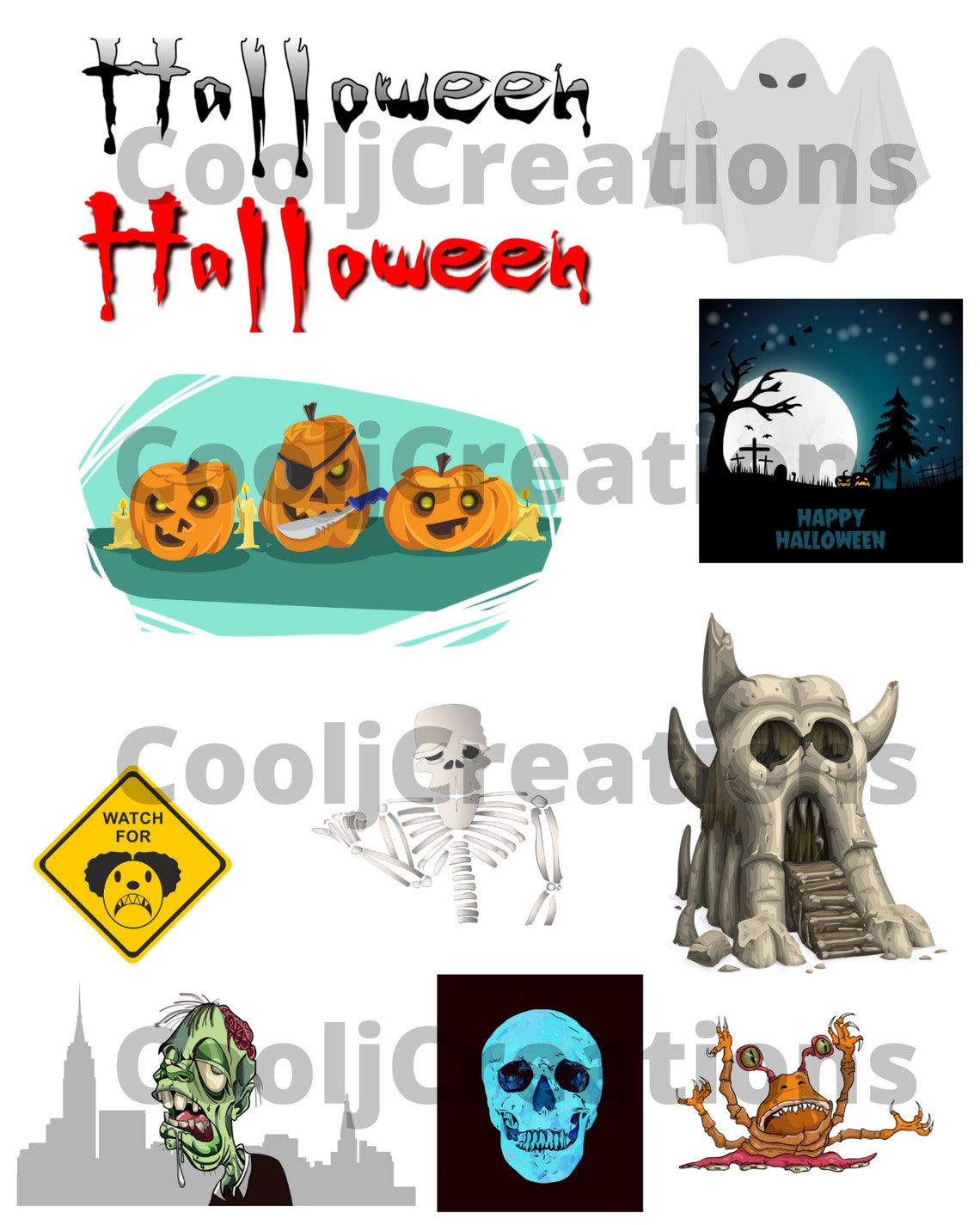 Cartoon Horror Icons, Horror Clipart, Scrapbook Horror Icons, Cute ...