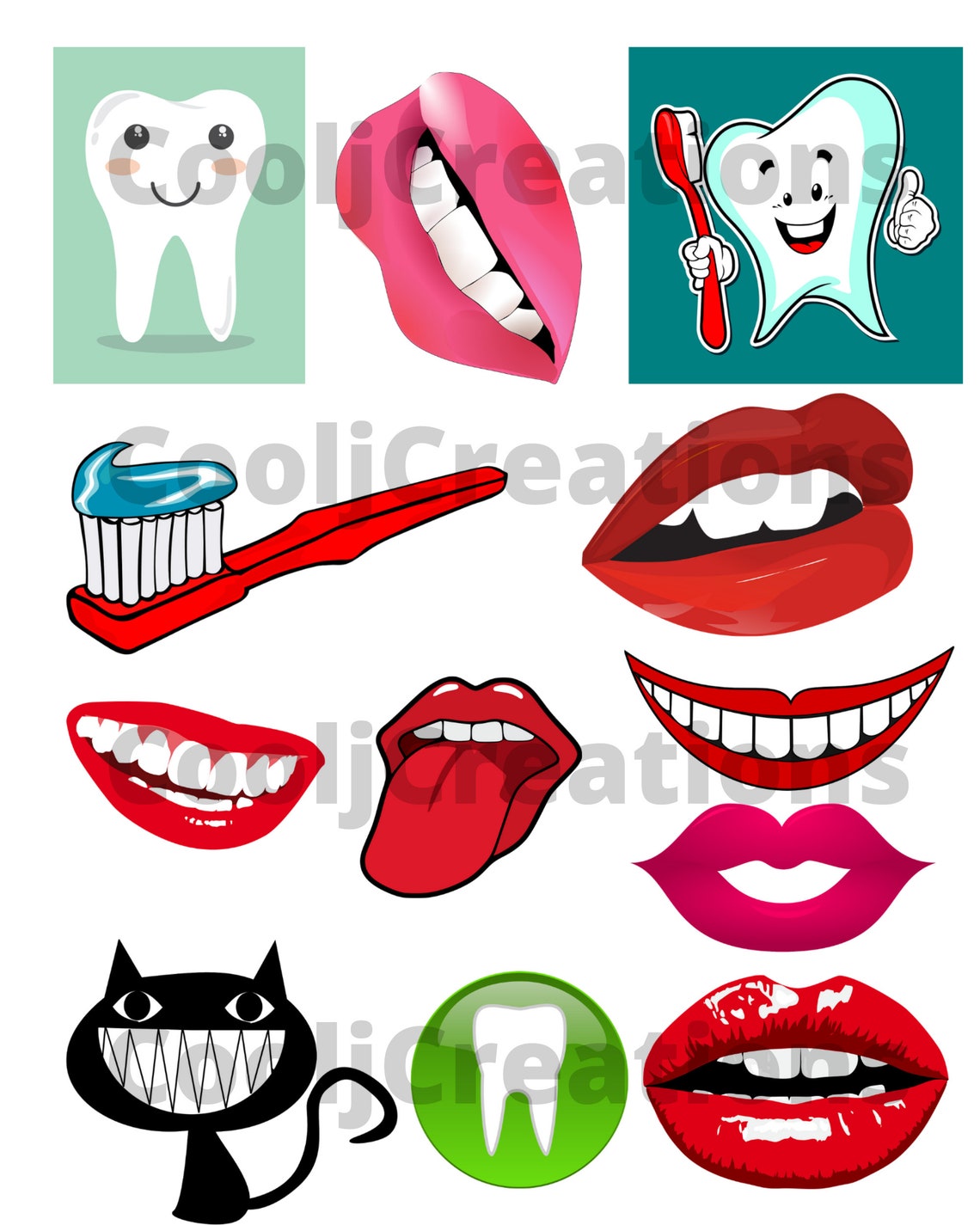 Cartoon Teeth and Mouth Clipart, Images, Icons for Scrapbooking ...