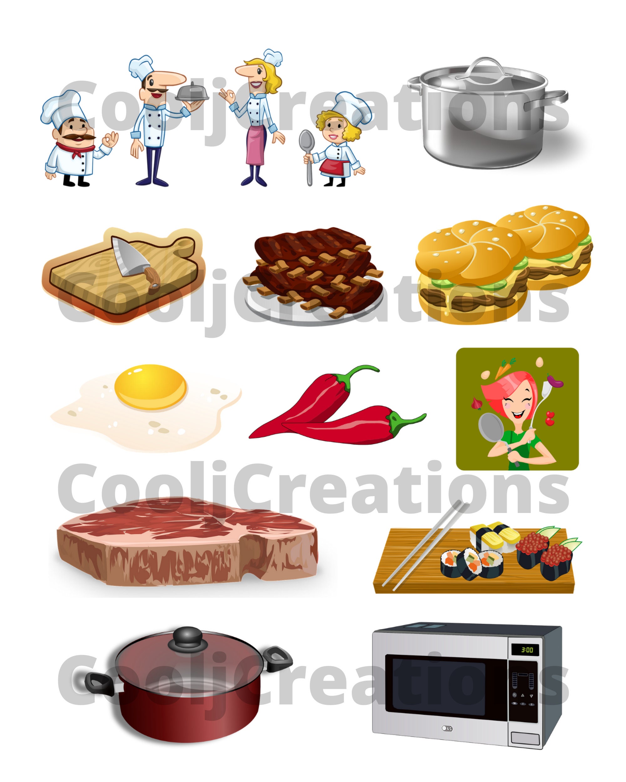 Cooking Clipart, Food Pictures, Chef Icons, Cooking Collage Sheets ...