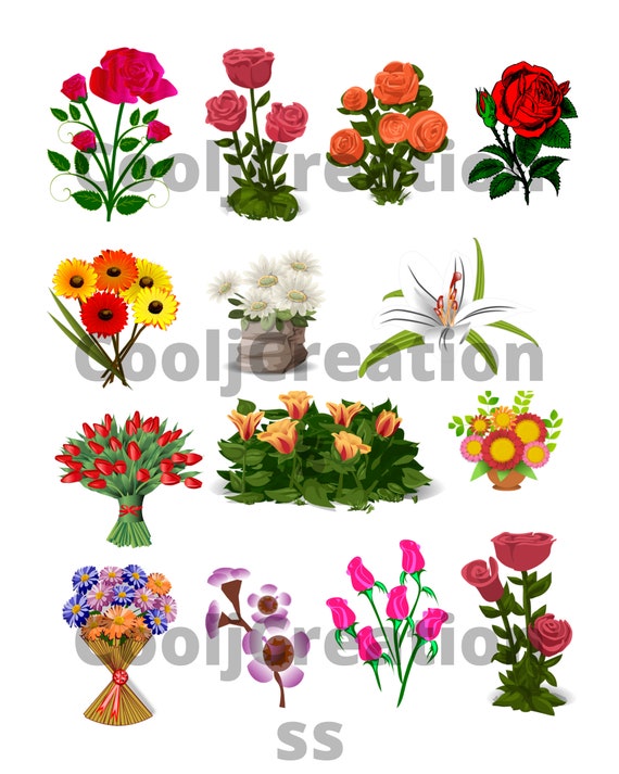 Flower Clipart Bouquet Collage Scrapbook Flowers Floral - Etsy Ireland