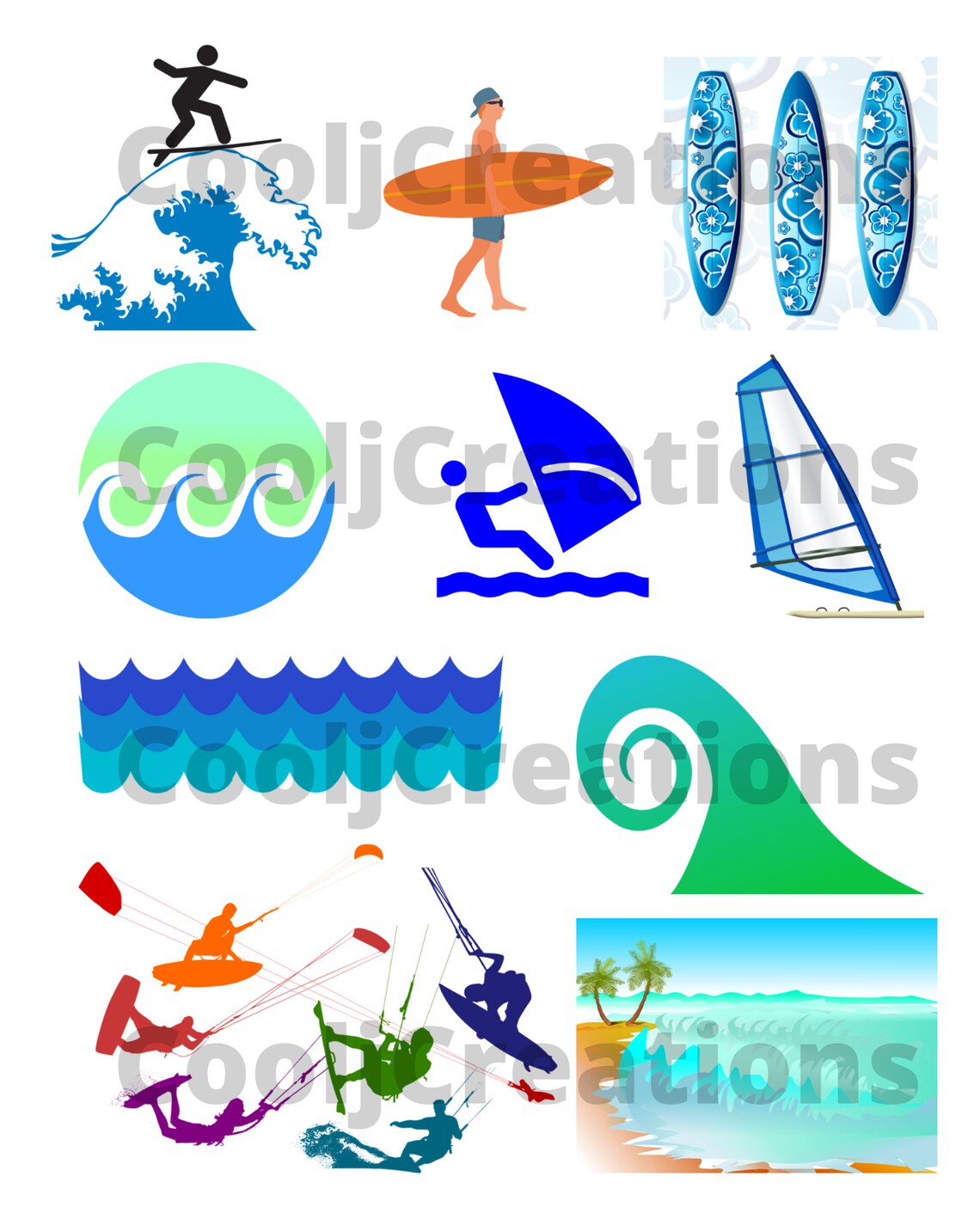 Surfs up Clip Art, Surfing Images, Surf Icons for Scrapbooking ...