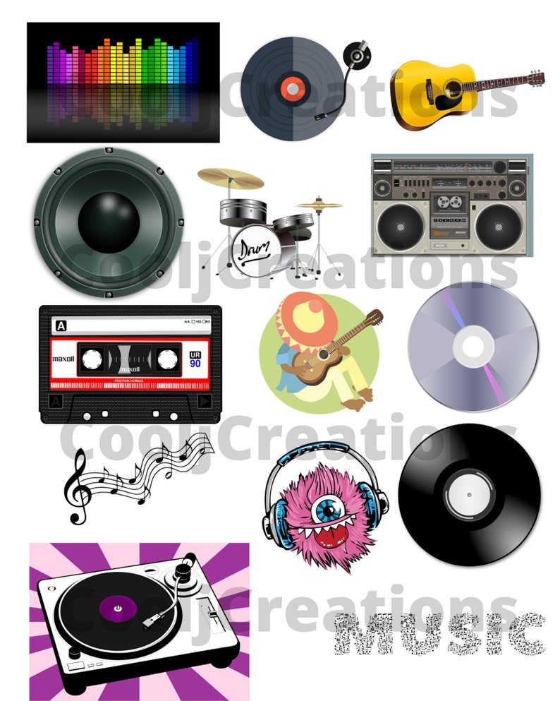 Music Icons Clipart, Music Themed Images for Scrapbooking, Journaling ...