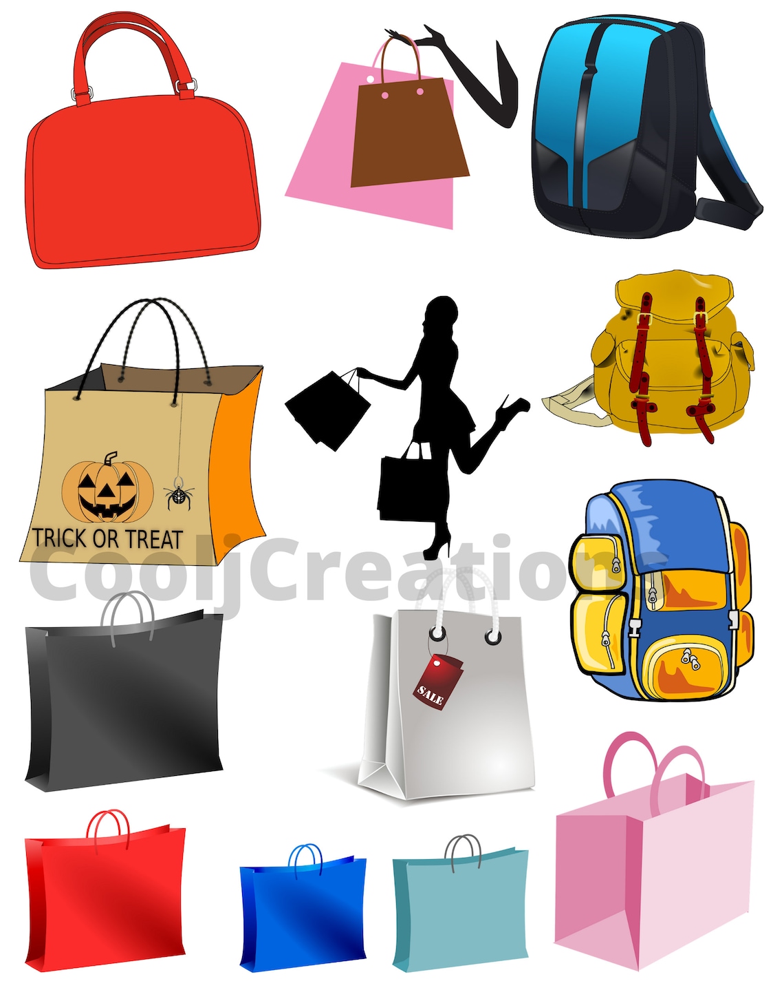 Bags Clip Art, Handbag Images, Digital Bag Pictures for Scrapbooking ...