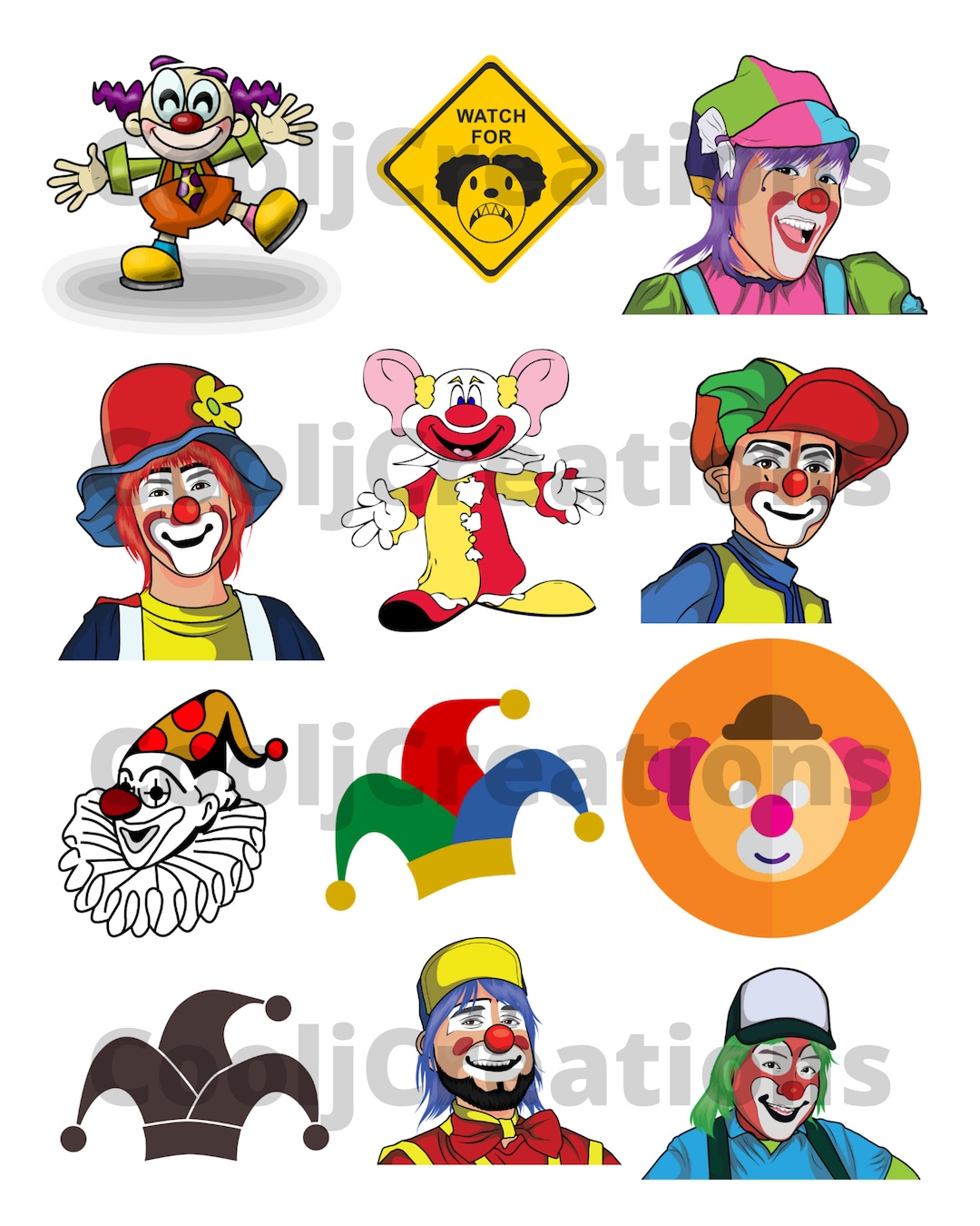 Clown Clip Art, Clown Digital Images, Clown Icons for Scrapbooking ...