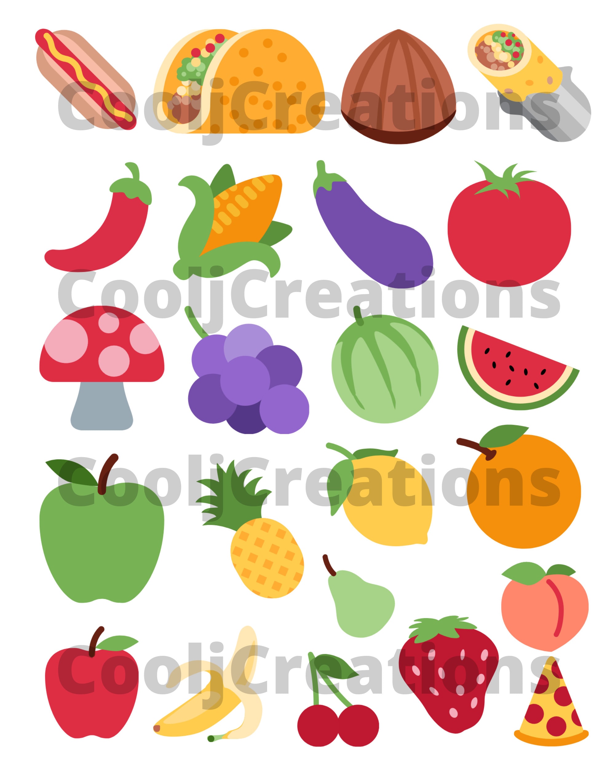 Food Emojis, Digital Food Images, Food Icons, Food Clipart, Fruit ...