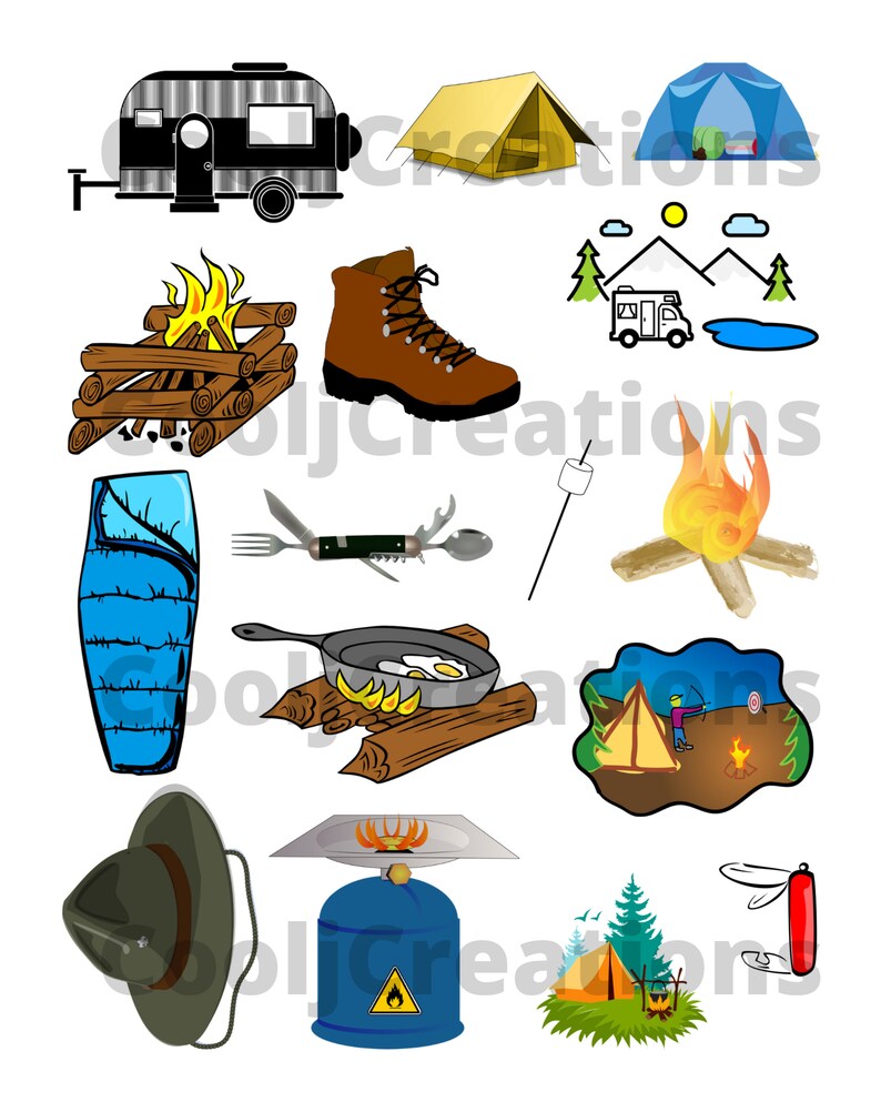 Camping Clip Art, Camping Images, Camping Digital Icons for ...