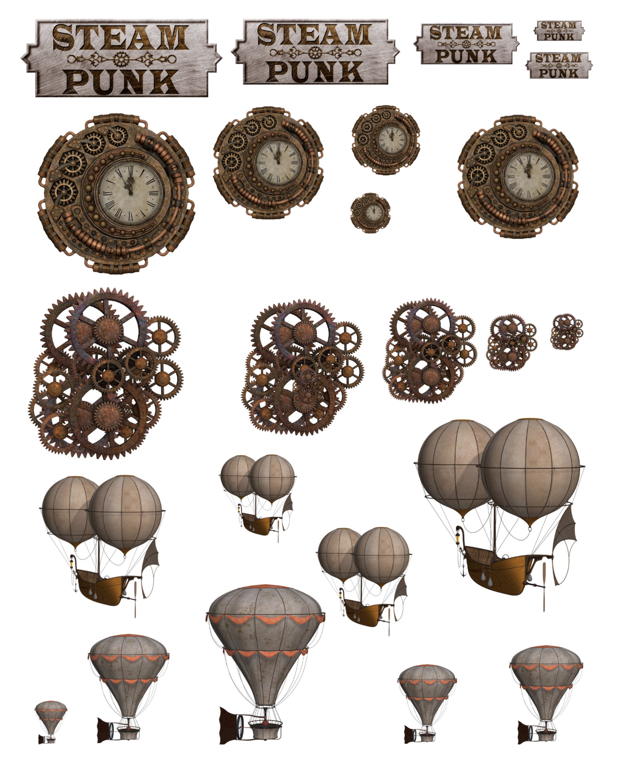 Steampunk Collage Paper, Scrapbooking Sheets, Instant Download ...