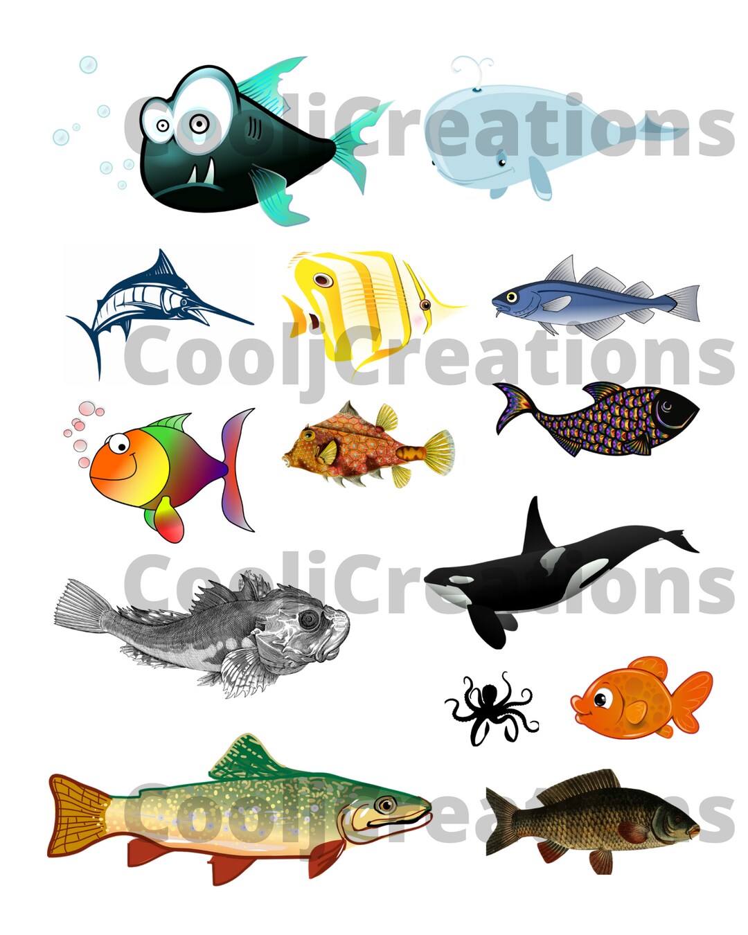 Fish Clipart, Fish Images for Scrapbooking, Journals & Diaries, Fish ...