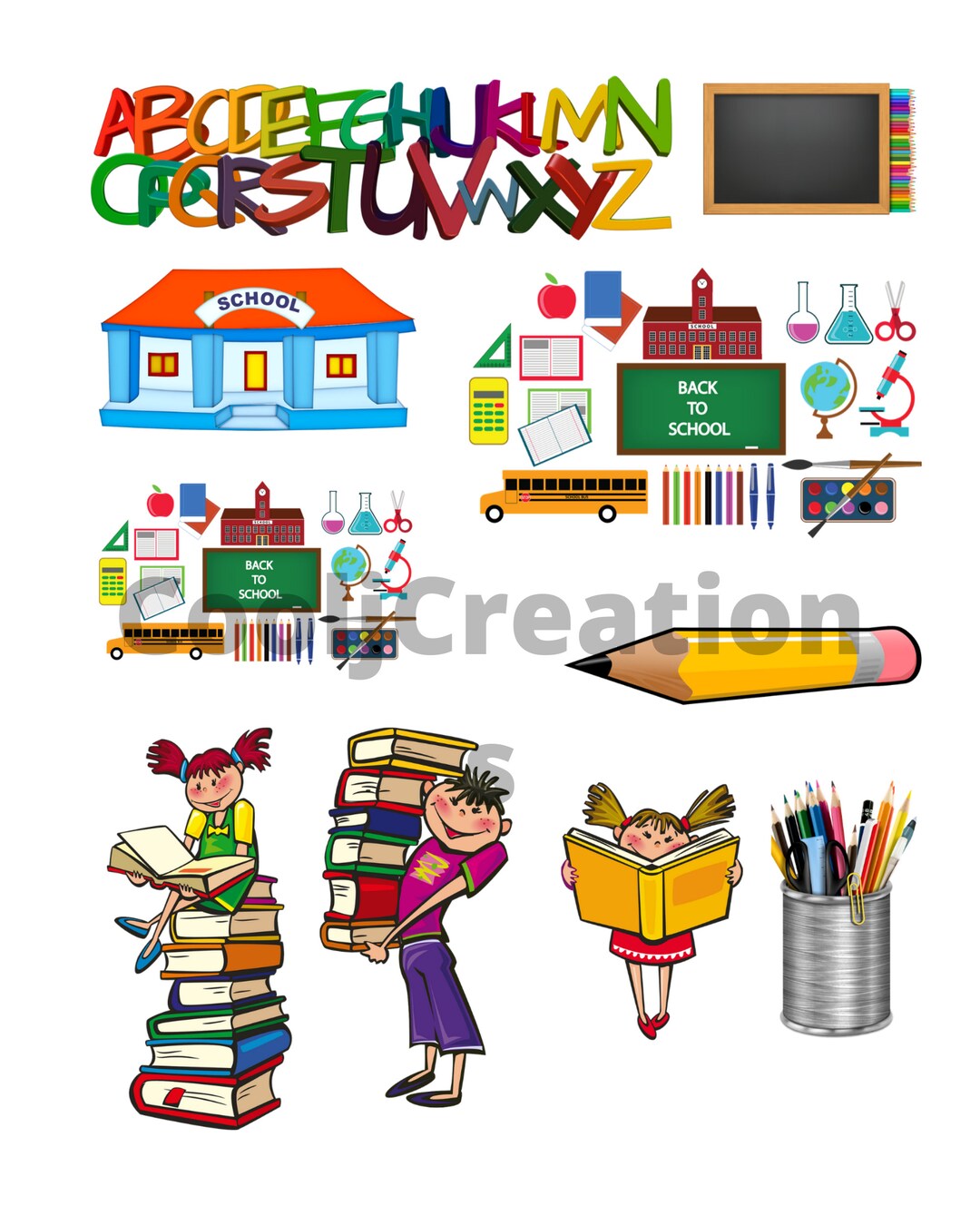 Back to School Clipart, School Clipart, Instant Digital Download, Print ...