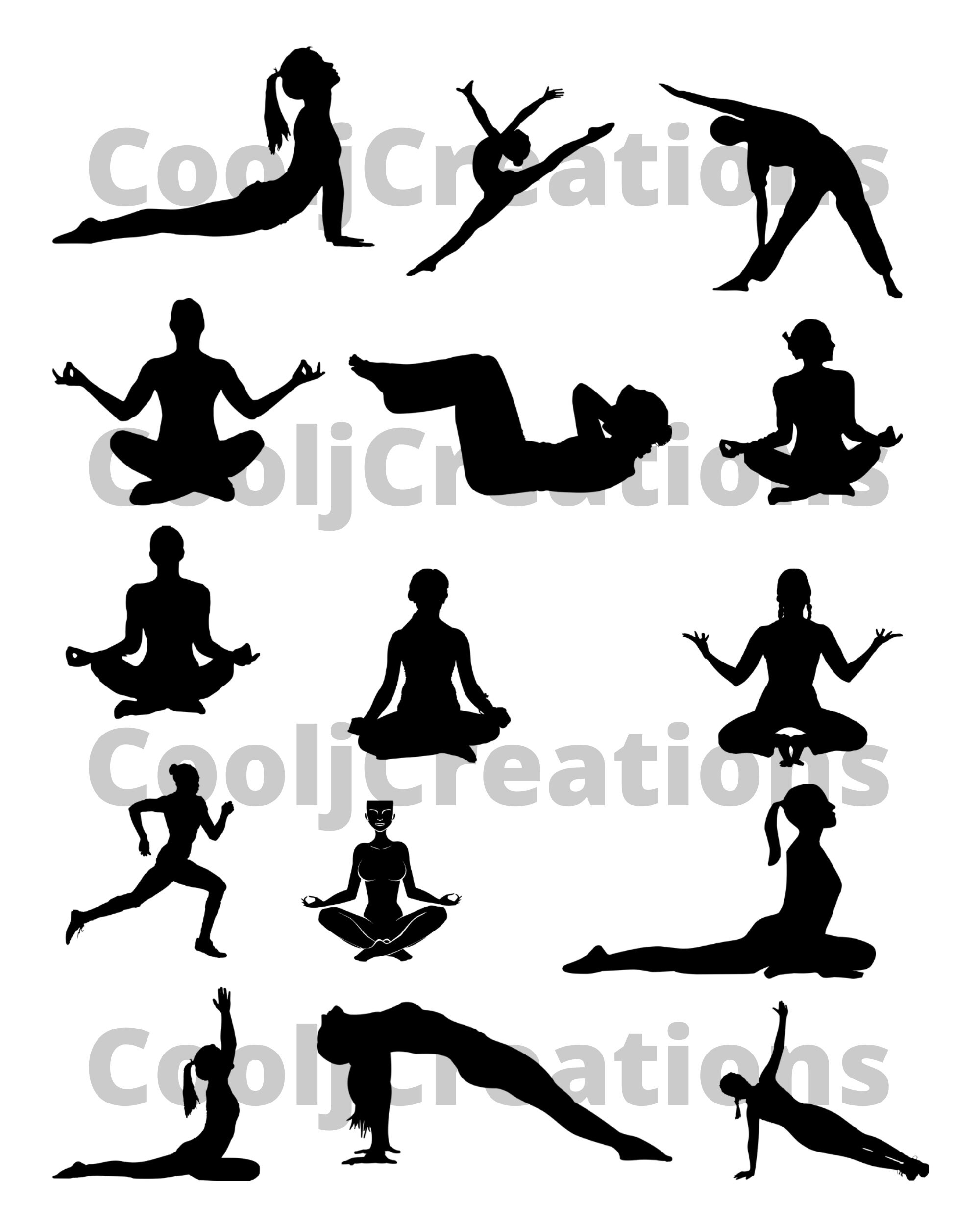 Yoga Clip Art, Yoga Images, Exercise Clip Art, Yoga Silhouettes for ...