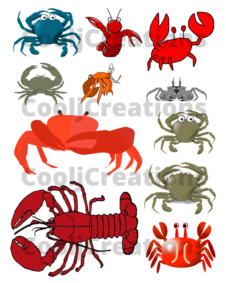 Crabs and Lobsters Clip Art Images for Scrapbooks Journals - Etsy
