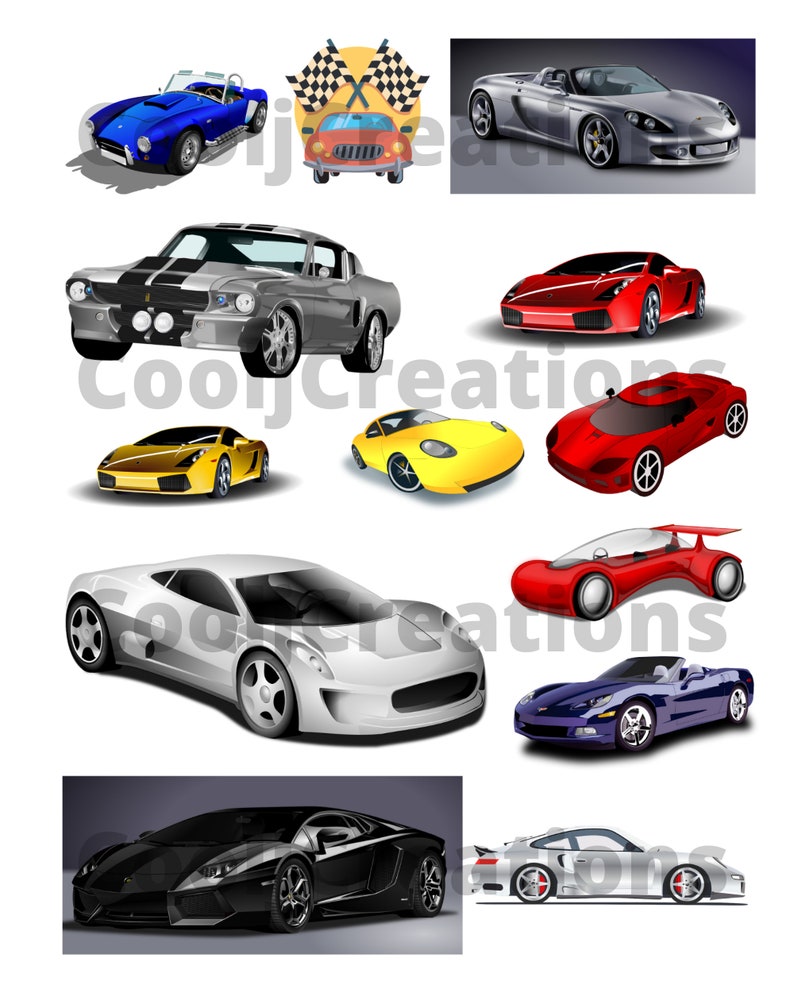 Sports Cars Clipart, Fast Cars Paper, Car Icons for Scrapbooking ...