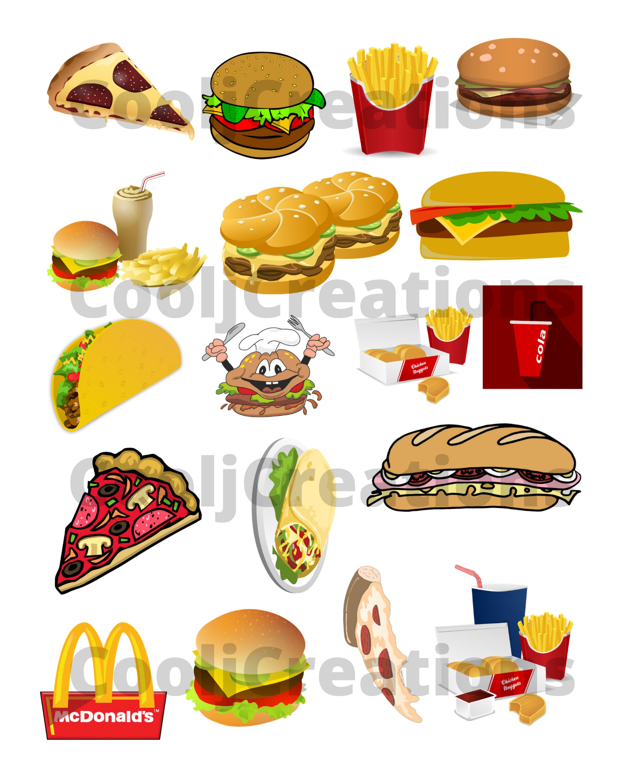 Fast Food Clipart, Burger Icons, Pizza Images for Scrapbooking ...