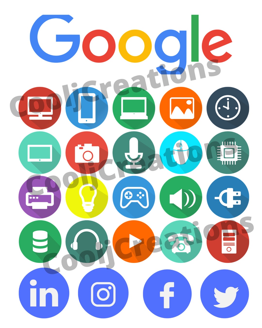 Web Icons Collage, Social Media Icons Paper, Scrapbooking Sheet, Web ...