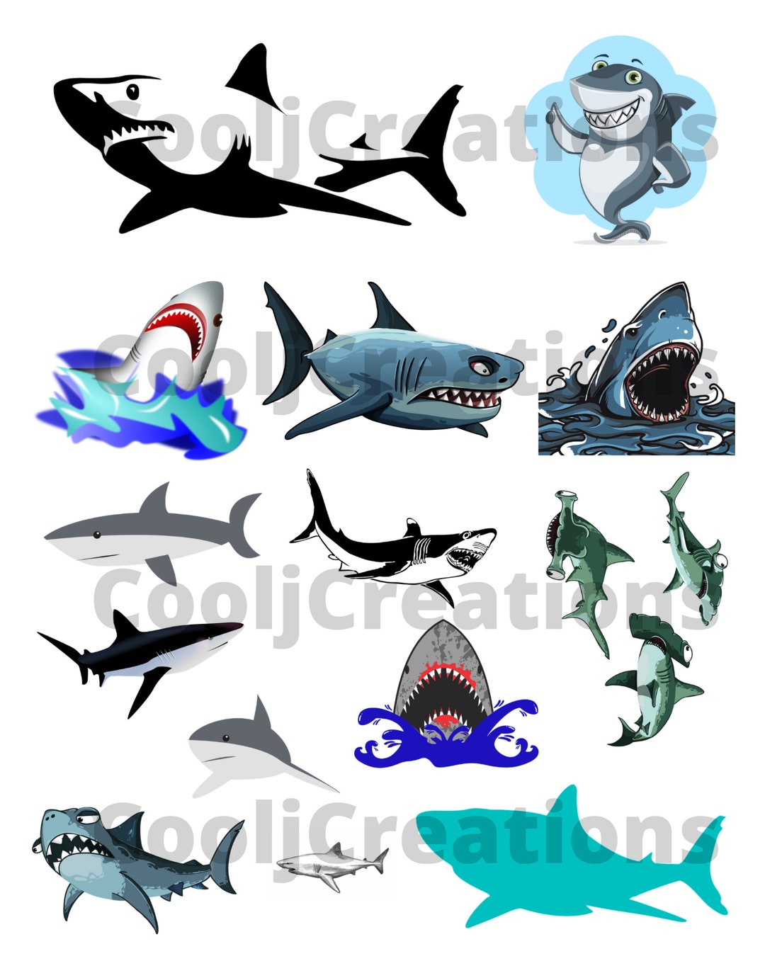 Sharks Clip Art Shark Digital Images for Scrapbooking Craft - Etsy