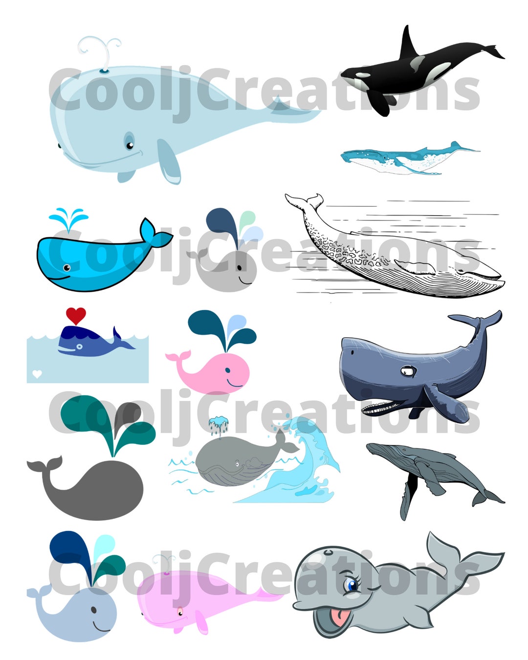 Whales Clip Art, Whale Digital Images for Scrapbooking and Crafts ...