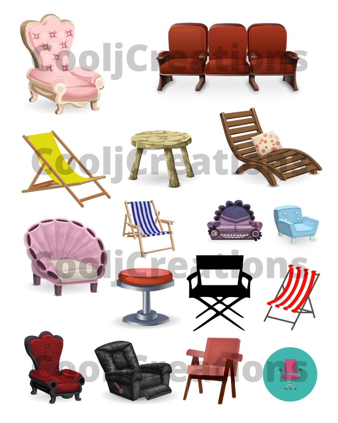 Chairs Clipart, Chairs Images, Chair Icons for Scrapbooking, Journals ...