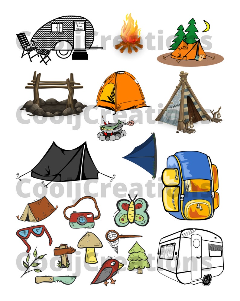 Camping Clip Art, Camping Images, Camping Digital Icons for ...