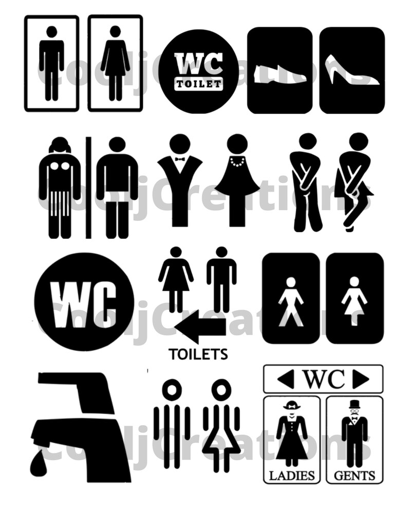 WC Clipart Signs, Toilet Signage Collage, WC Icons, Toilet Icons for ...