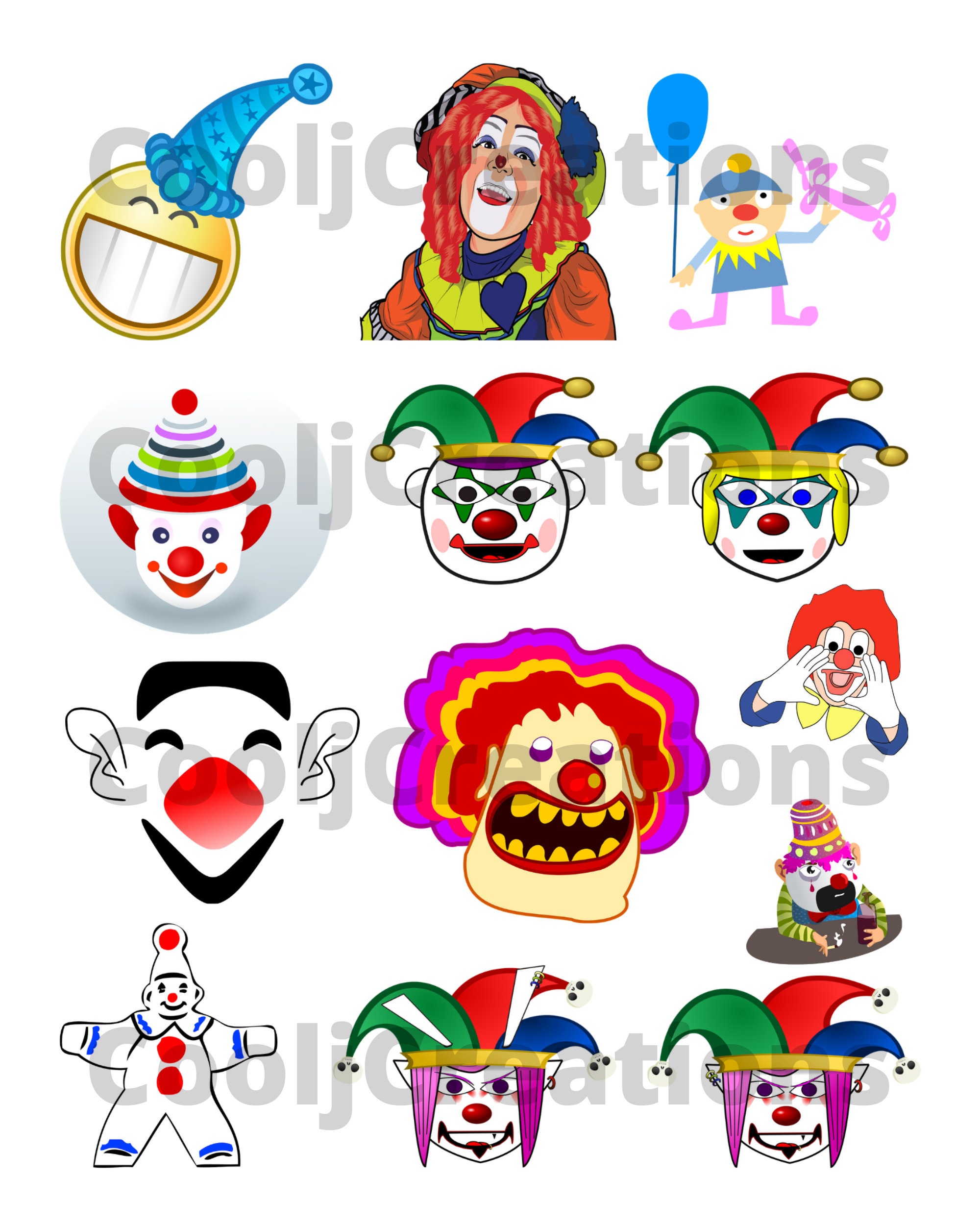 Clown Clip Art, Clown Digital Images, Clown Icons for Scrapbooking ...