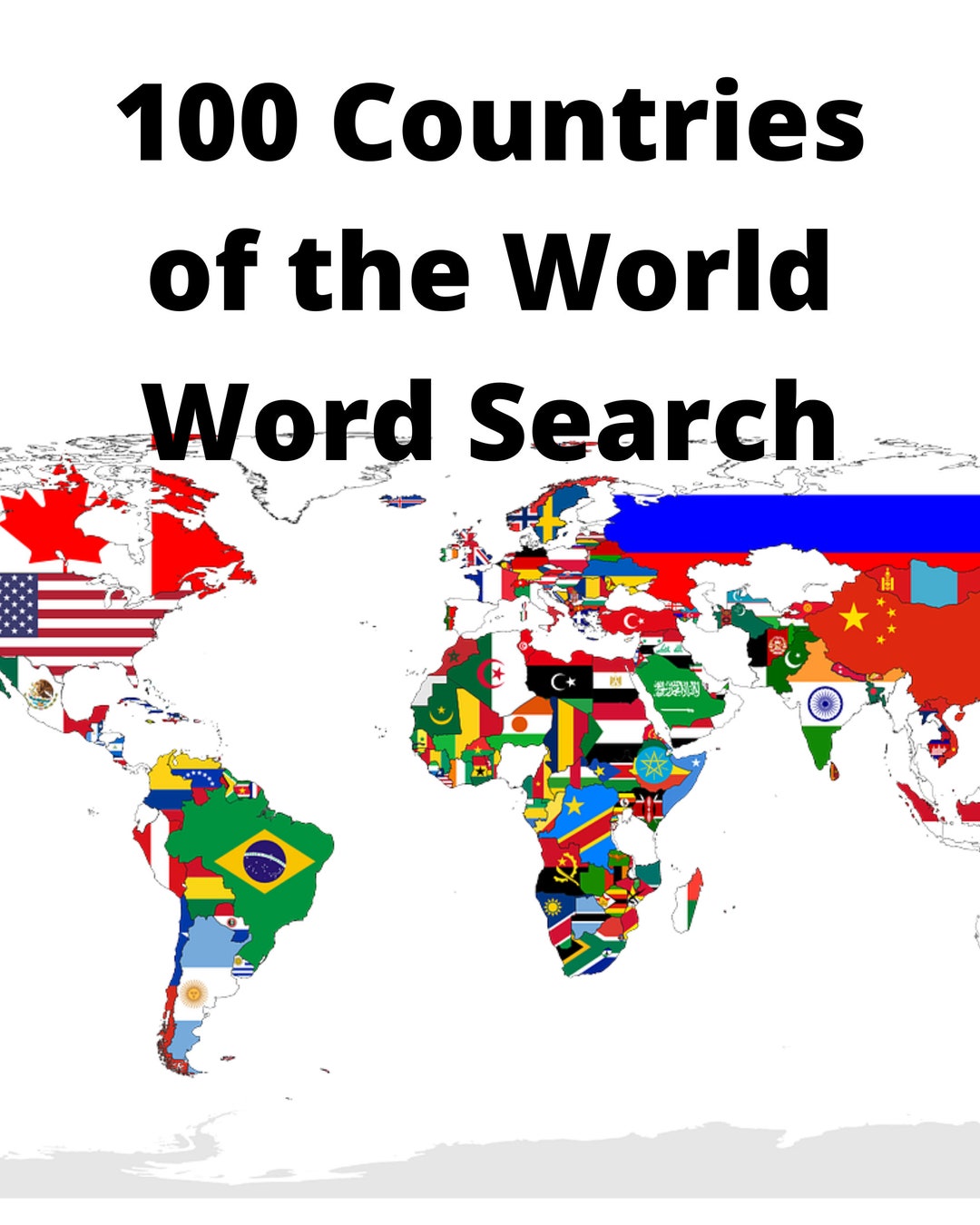 100 Countries of the World Word Search, Digital Word Puzzle, Printable ...