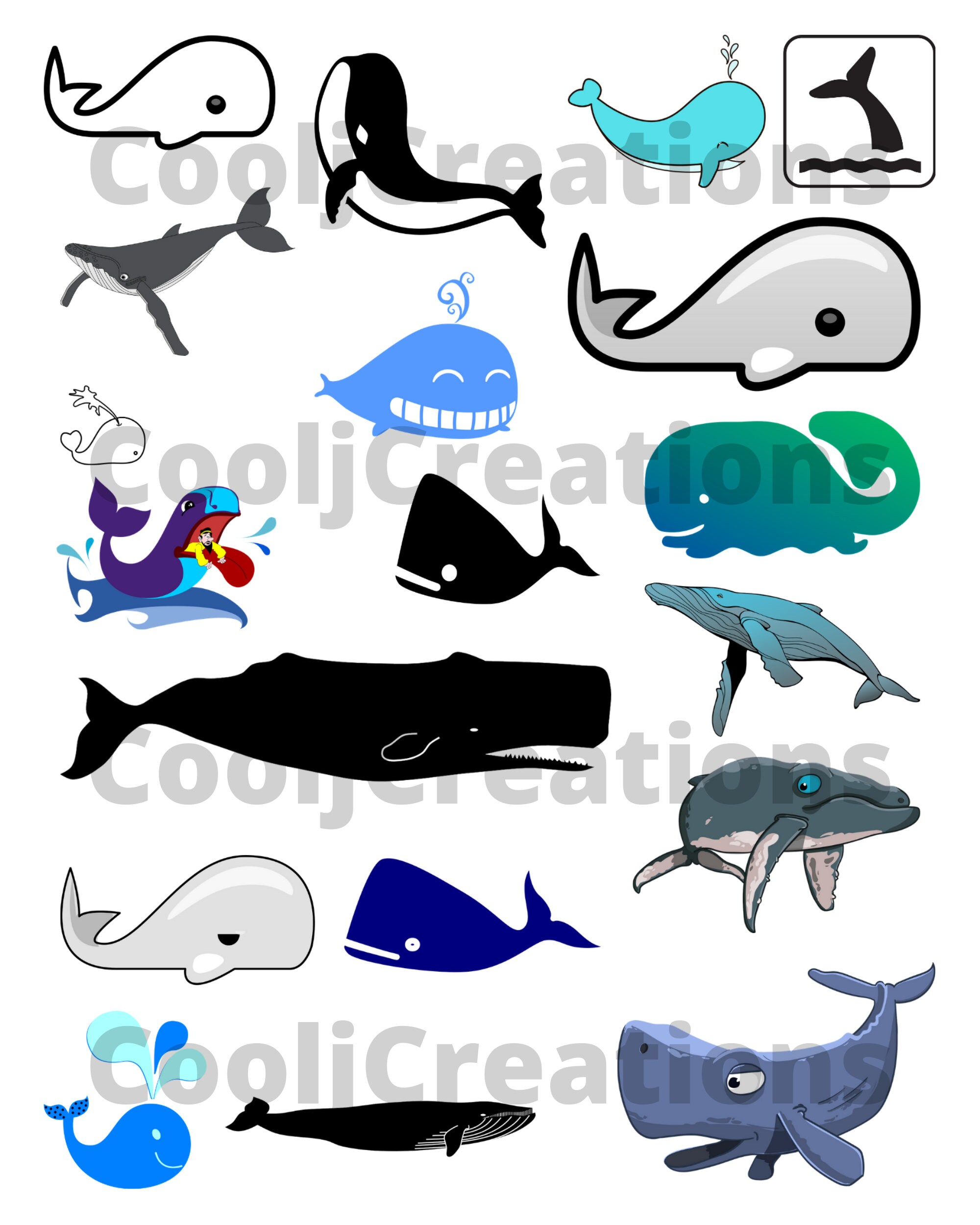 Whales Clip Art, Whale Digital Images for Scrapbooking and Crafts ...