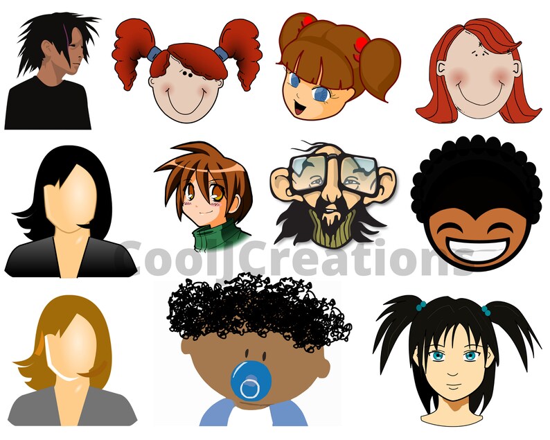 Hair Emojis, Hair Clip Art, Haircut Images for Scrapbooking, Craft ...