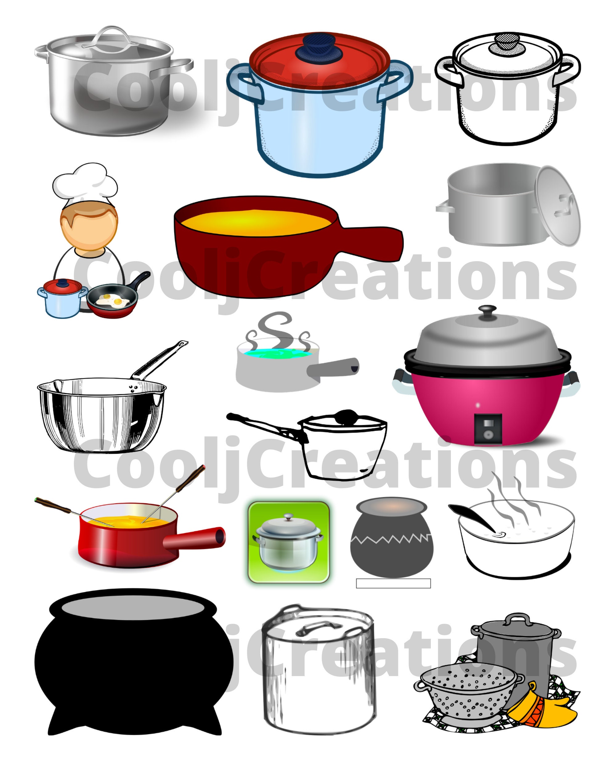 Pots and Pans Clip Art, Pot Images, Pan Icons for Scrapbooking and ...