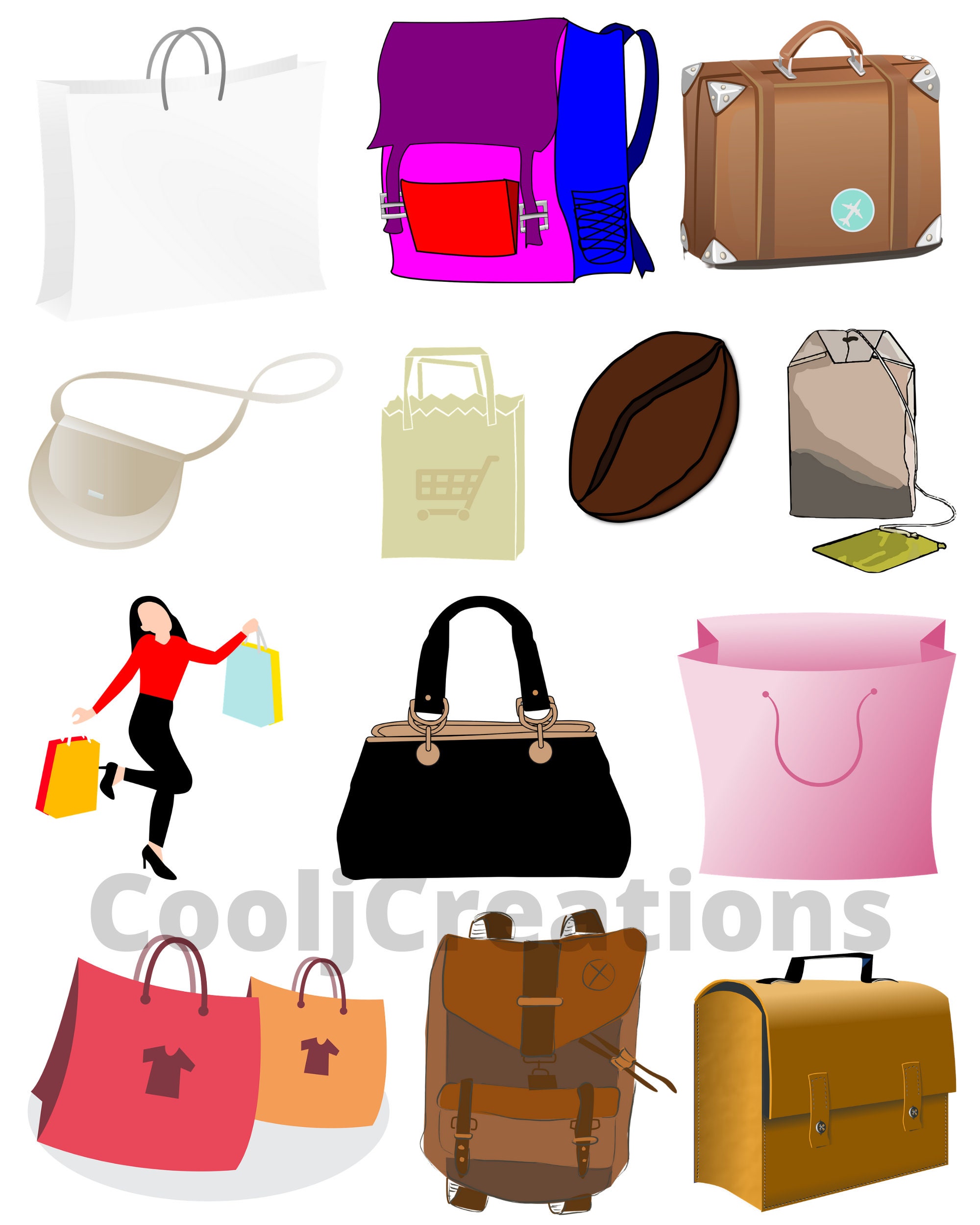 Bags Clip Art, Handbag Images, Digital Bag Pictures for Scrapbooking ...