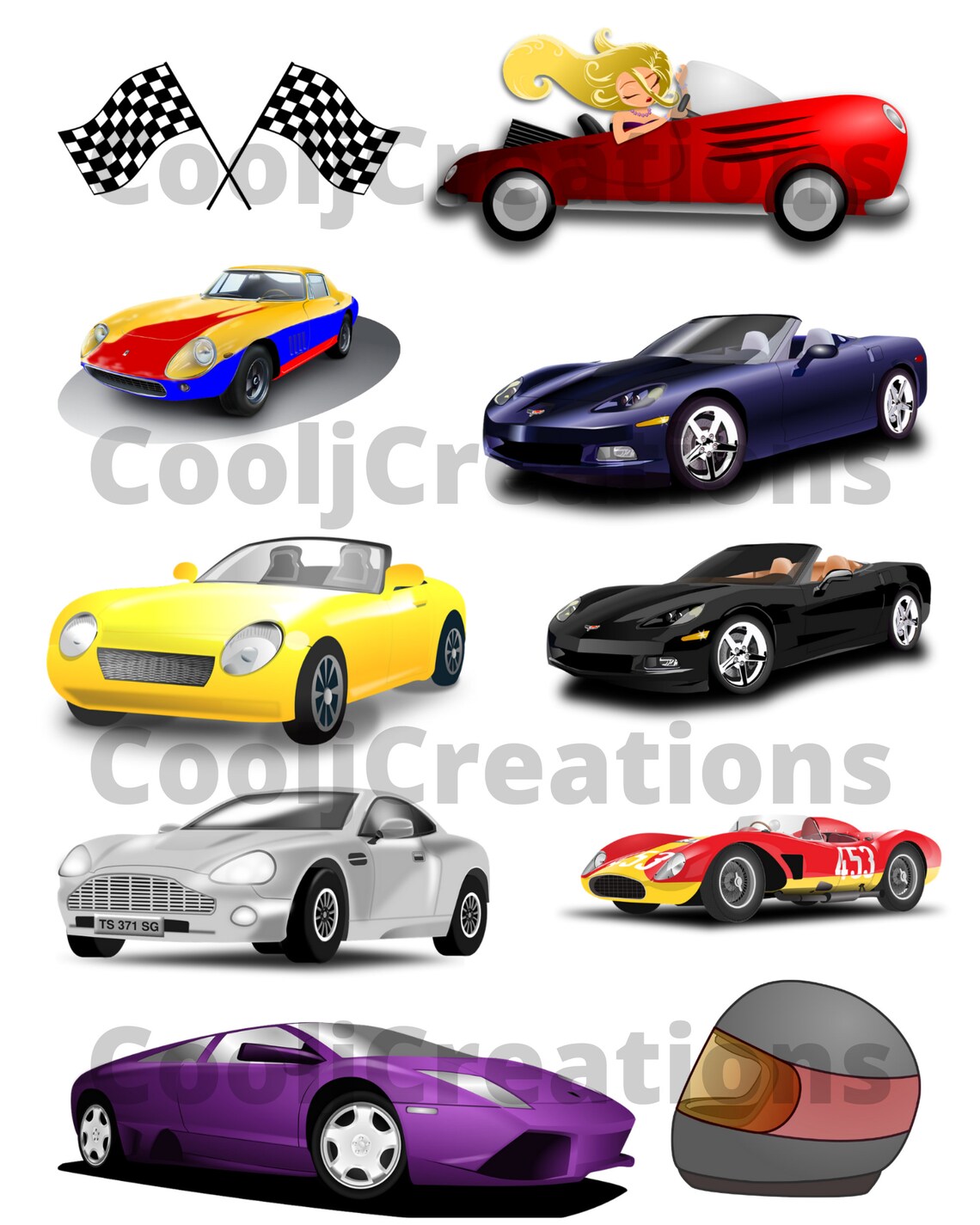 Sports Cars Clipart, Fast Cars Paper, Car Icons for Scrapbooking ...