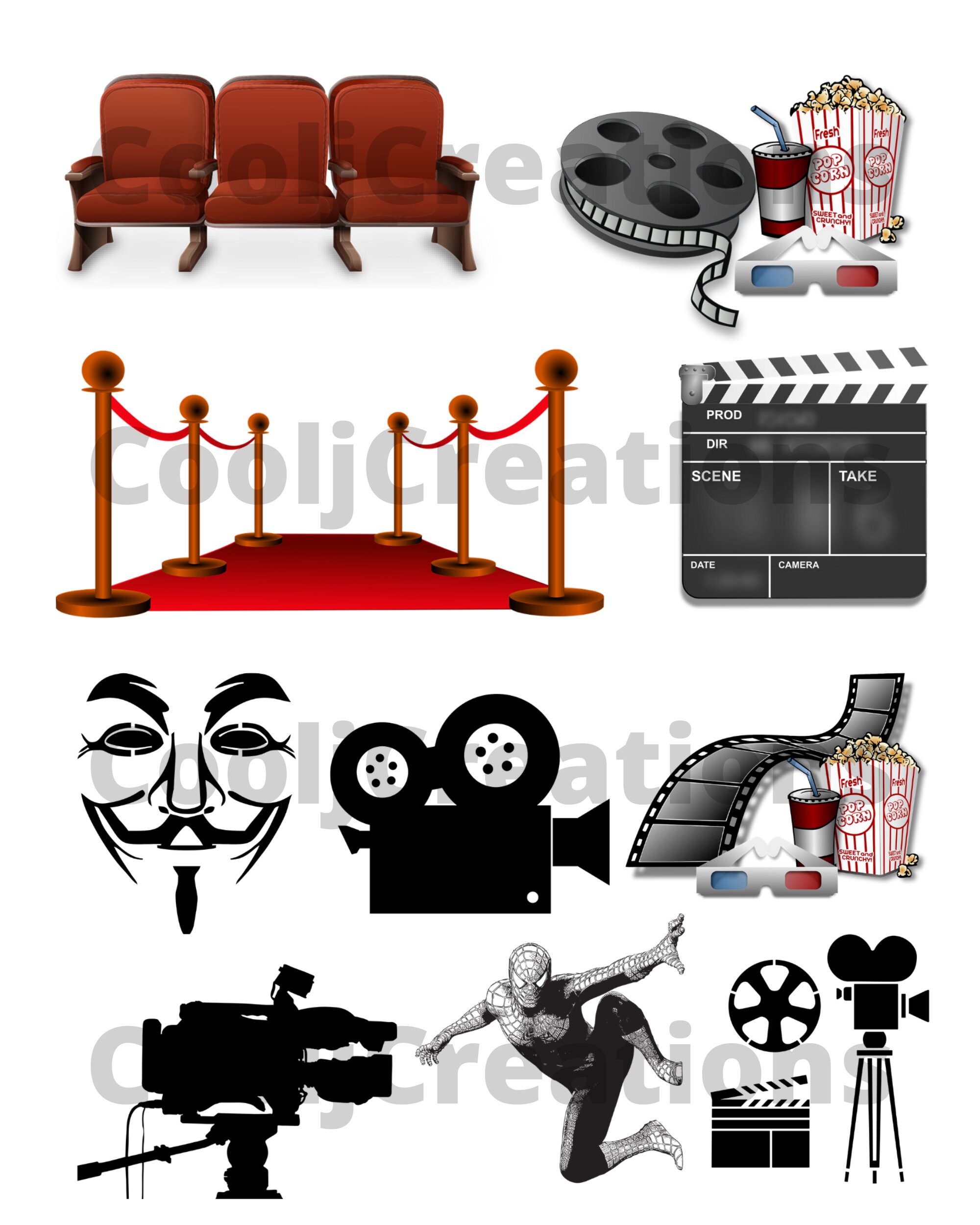 Movie Themed Clipart, Movie Images, Film Icons for Scarpbooking ...