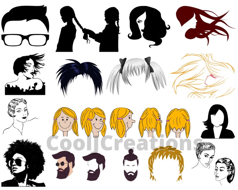 Hair Emojis, Hair Clip Art, Haircut Images for Scrapbooking, Craft ...
