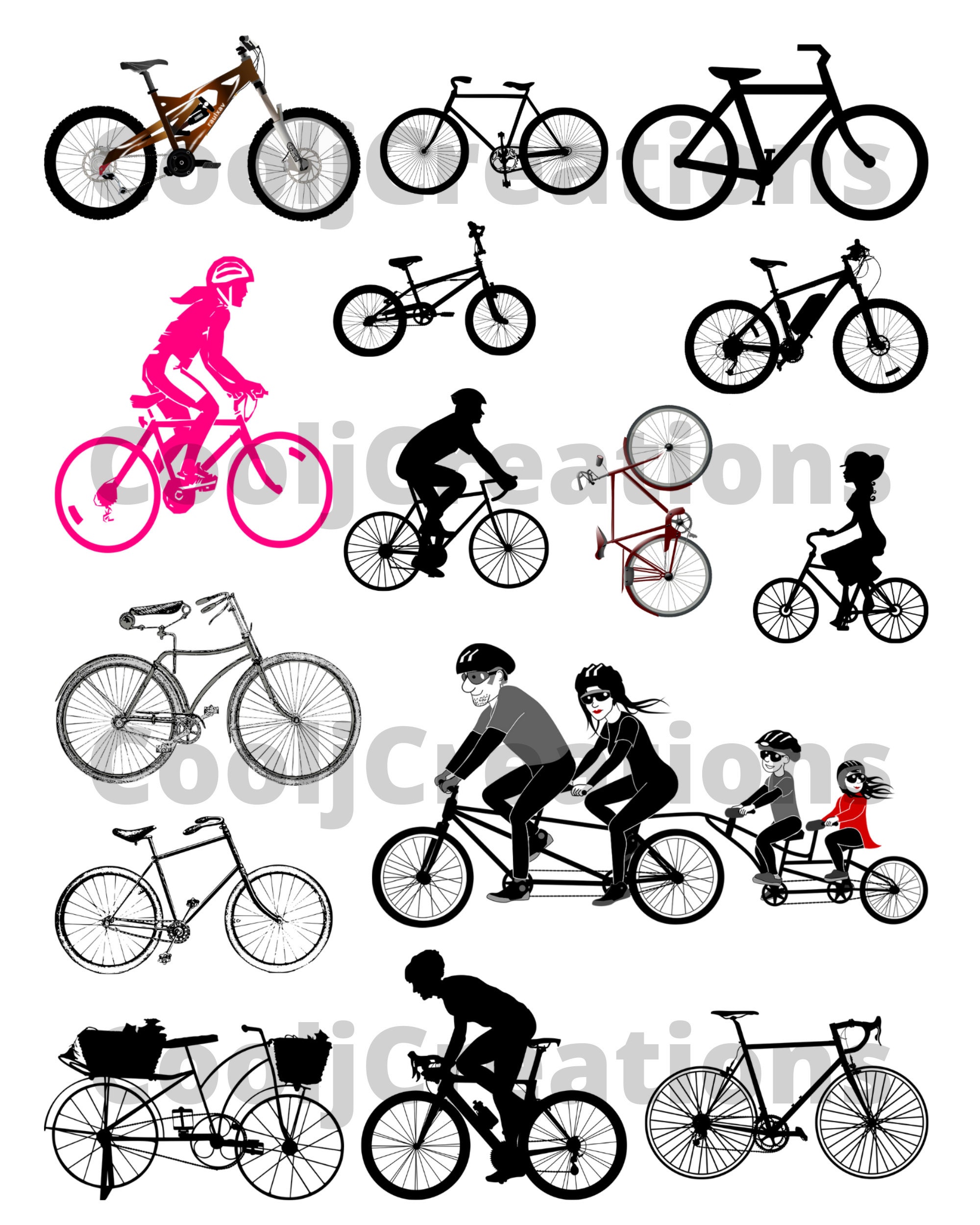 Bikes Clip Art, Bicycle Digital Images, Bike Icons, Instant Download - Etsy