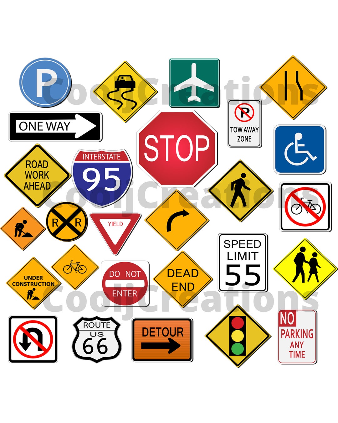 Traffic Signs Clipart, Street Signs Icons for Scrapbooking Projects ...