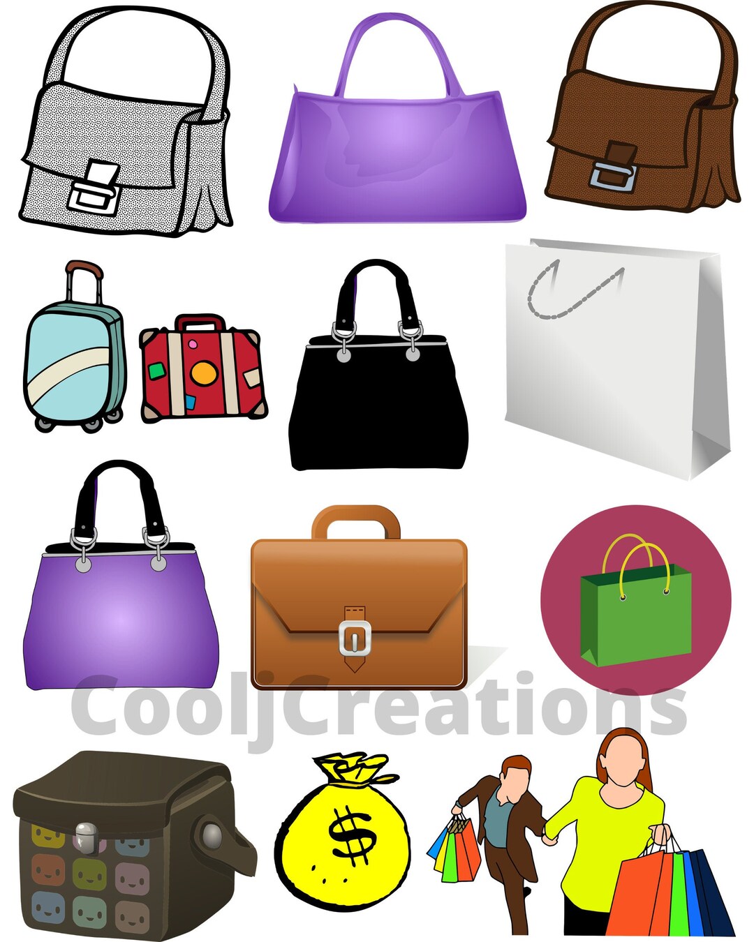 Bags Clip Art, Handbag Images, Digital Bag Pictures for Scrapbooking ...