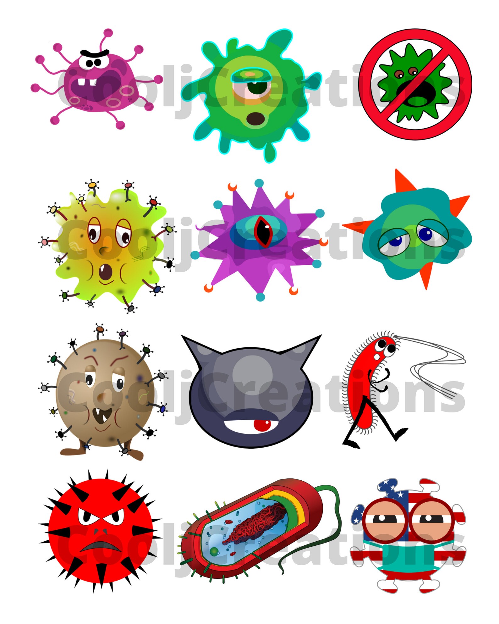 Virus Clip Art, Bacteria Icons, Germ Images for Scrapbooking ...