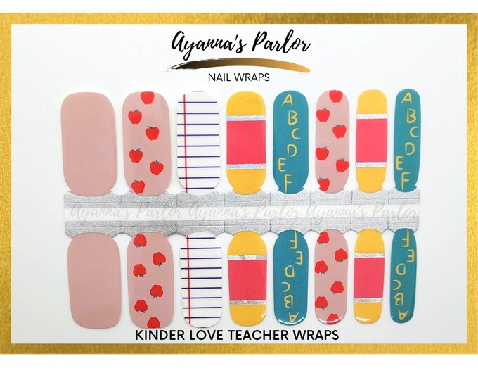 Teacher Nail Wraps, Kinder Love Teacher Nail Polish Stickers, Notebook ...