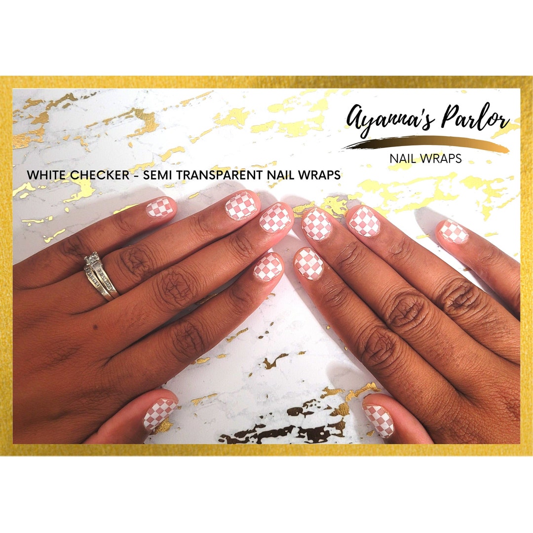 Checker Flag Nail Polish Stickers: White & Clear Nail Wraps - Etsy