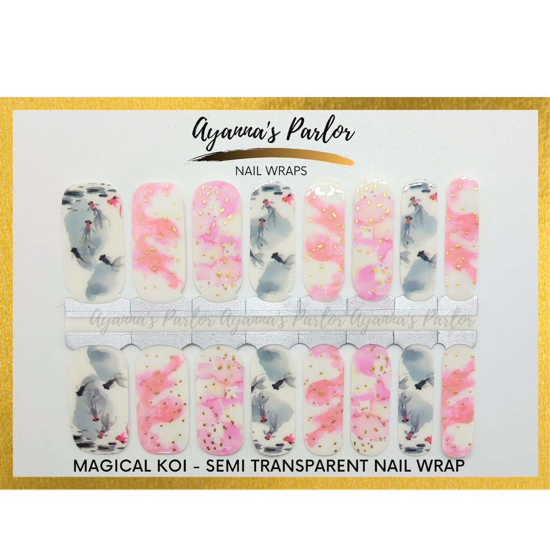 Nail Wraps | Koi Fish Nails | Magical Koi | Pink Grey Nail Stickers ...